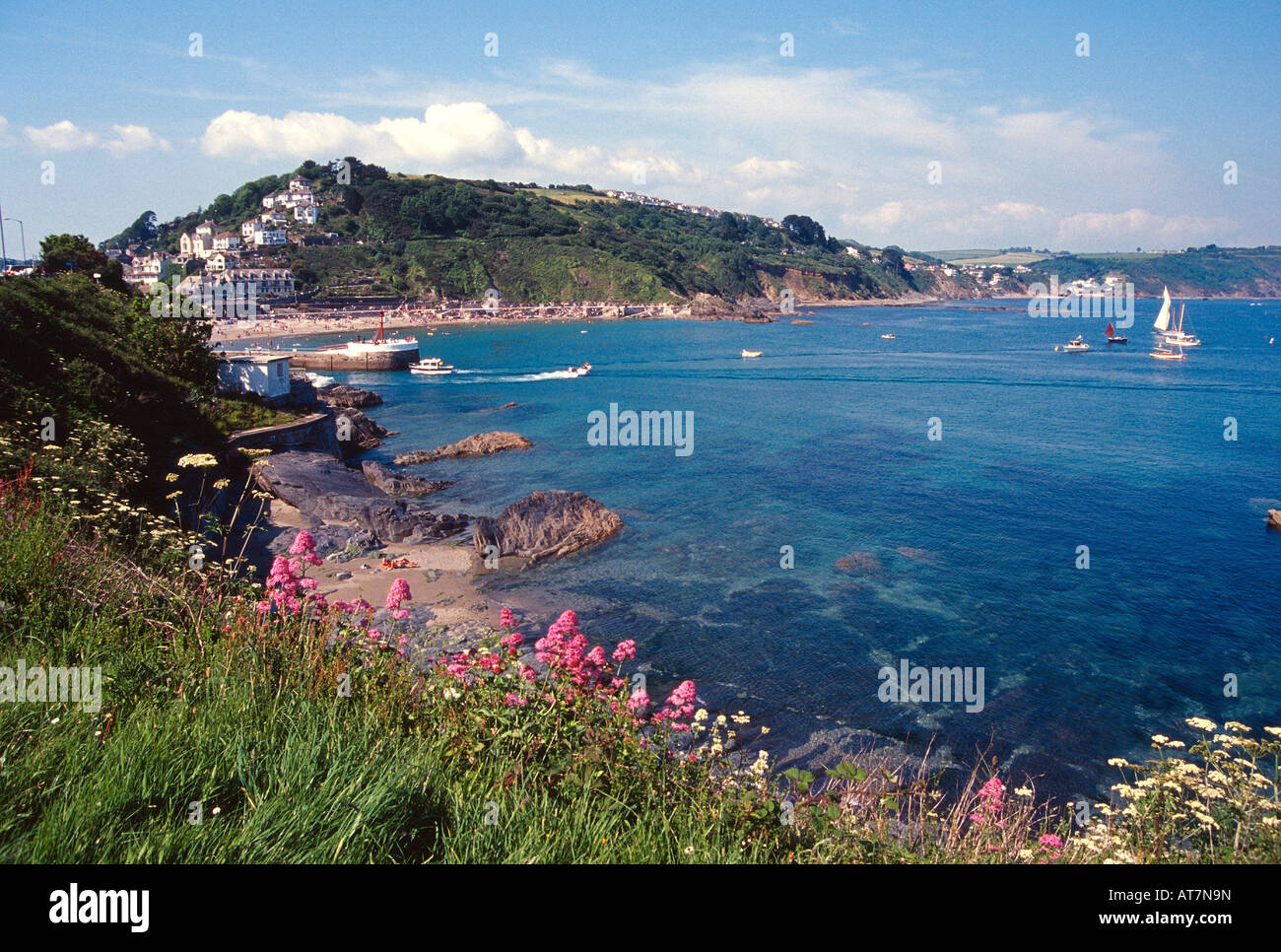 east looe from west looe coast summer flowers cornwall england uk gb ...