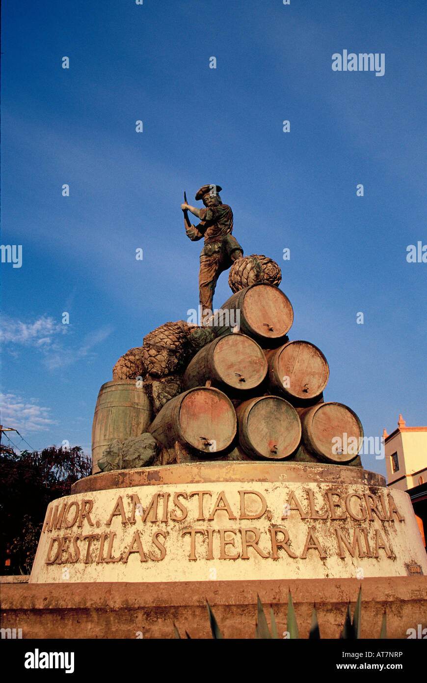 a statue of an Agave harvester in respect for the Tequila industry ...