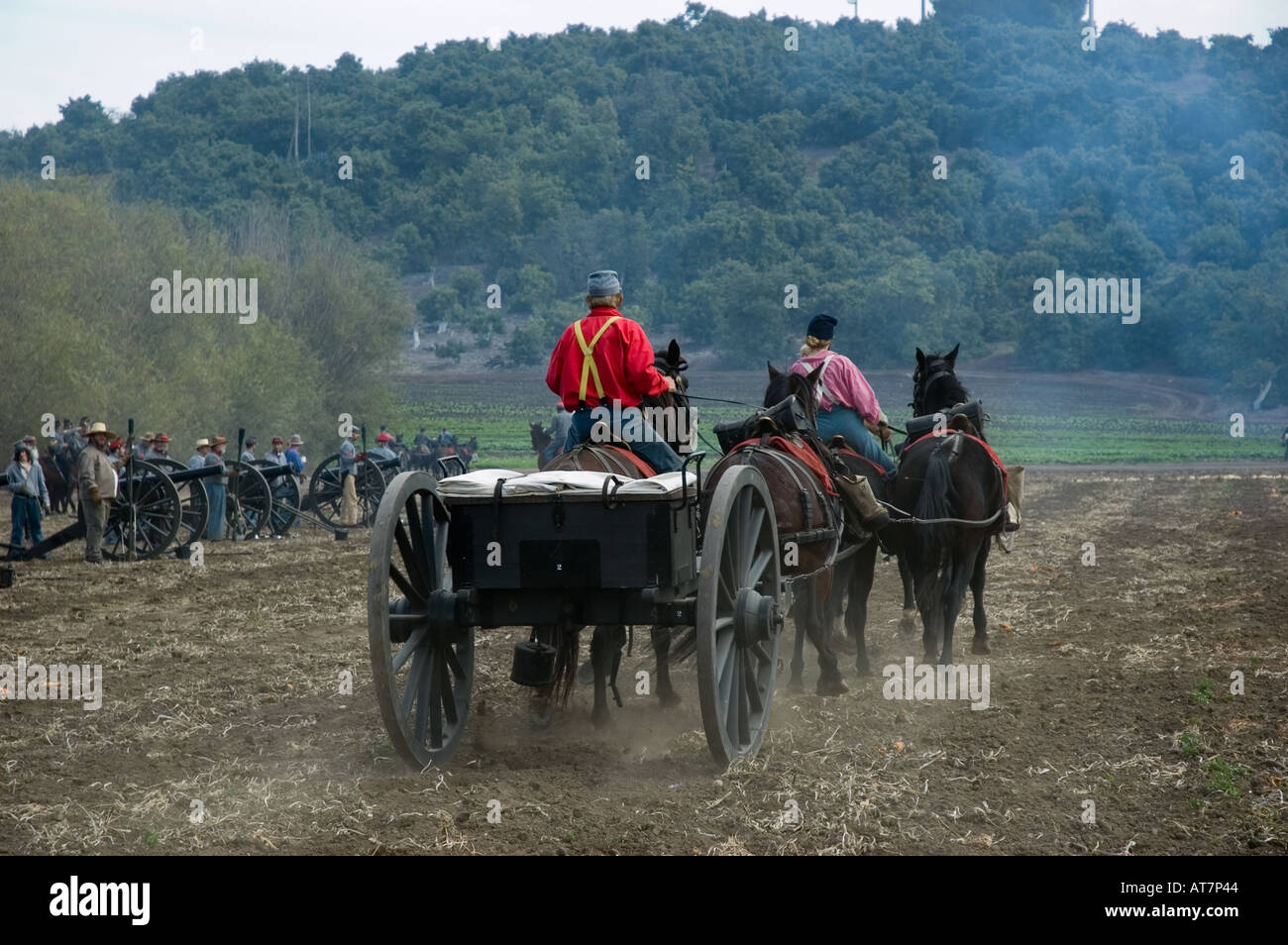 Mounted soldiers in battlefield at Civil War Reenactment event Stock ...
