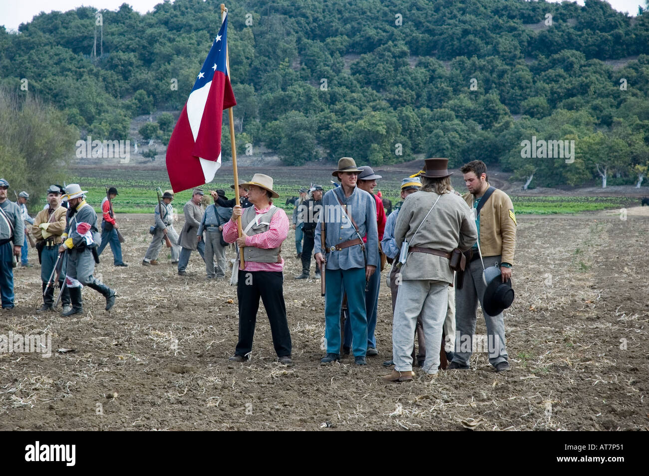 Soldiers gathered in battlefield at Civil War Reenactment event Stock ...