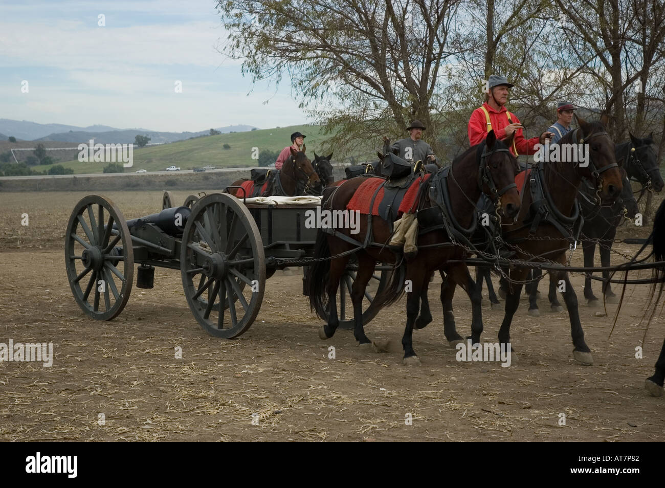 Mounted soldiers in battlefield at Civil War Reenactment event Stock ...