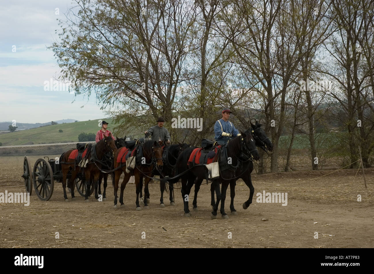 Mounted soldiers in battlefield at Civil War Reenactment event Stock ...