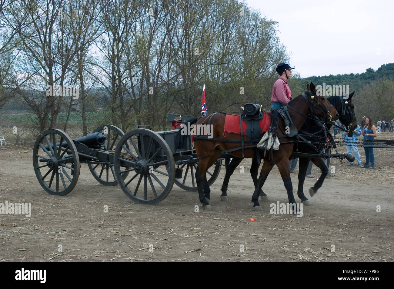 Mounted soldiers in battlefield at Civil War Reenactment event Stock ...
