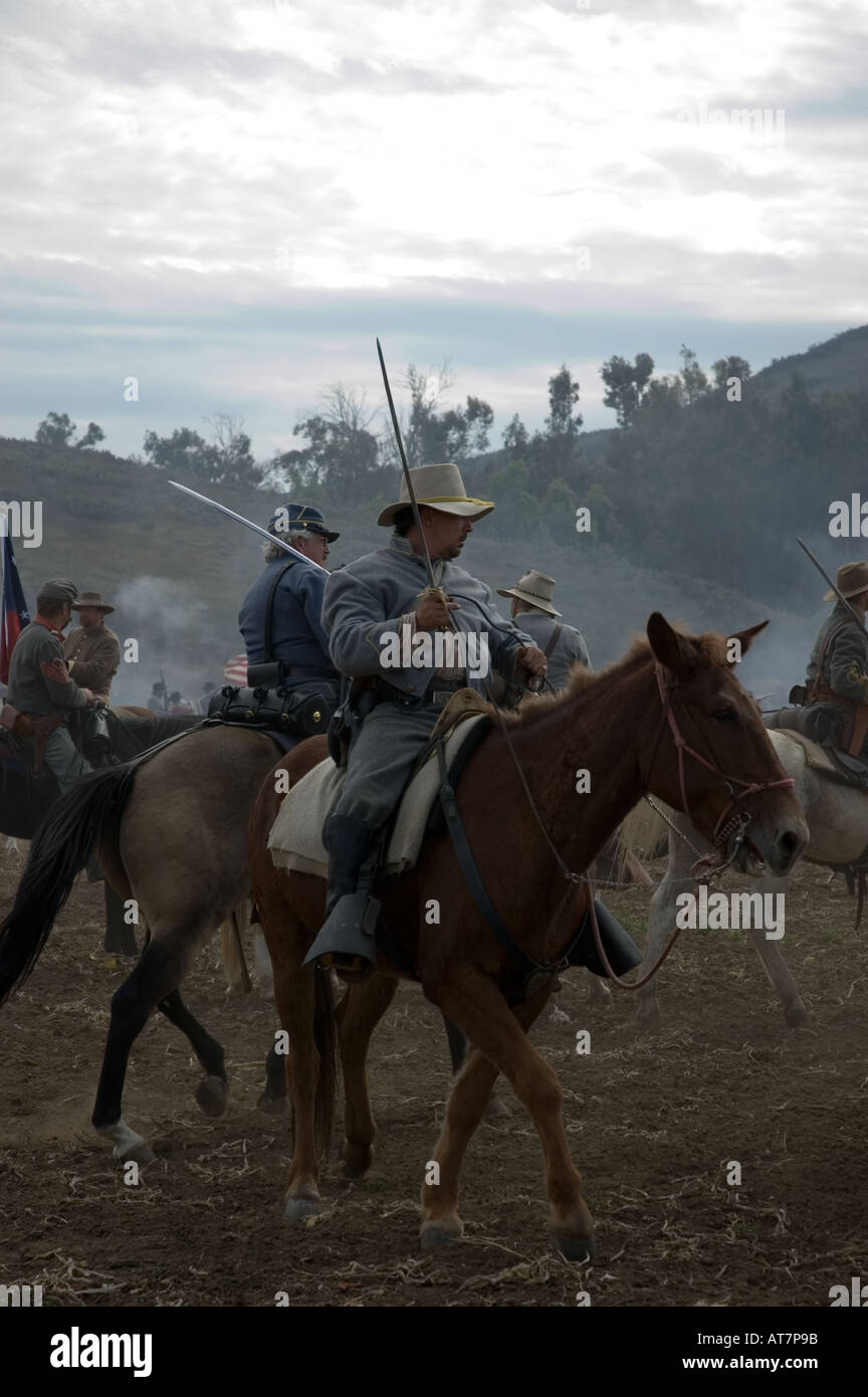 Mounted soldier in battlefield at Civil War Reenactment event Stock ...