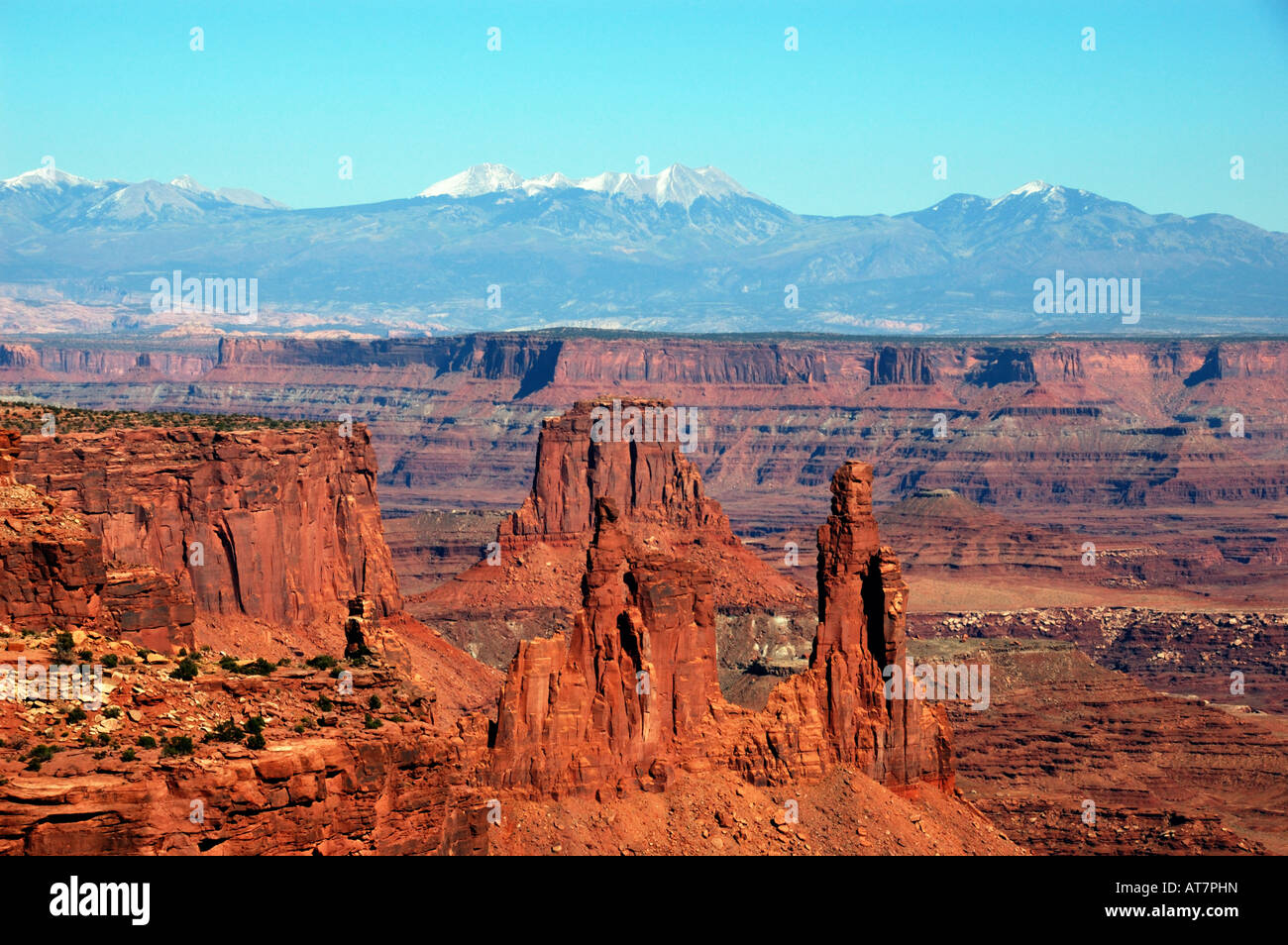 The La Sal Mountains and sandstone landscape near Moab, Utah Stock ...