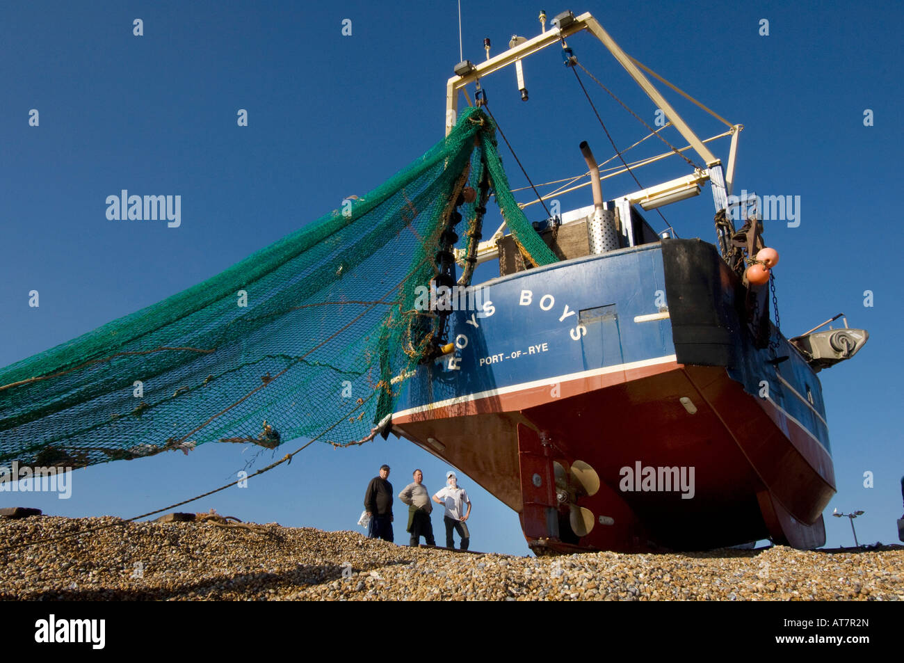 The crew from the Rye Sussex registered fishing boat Roys Boys check ...