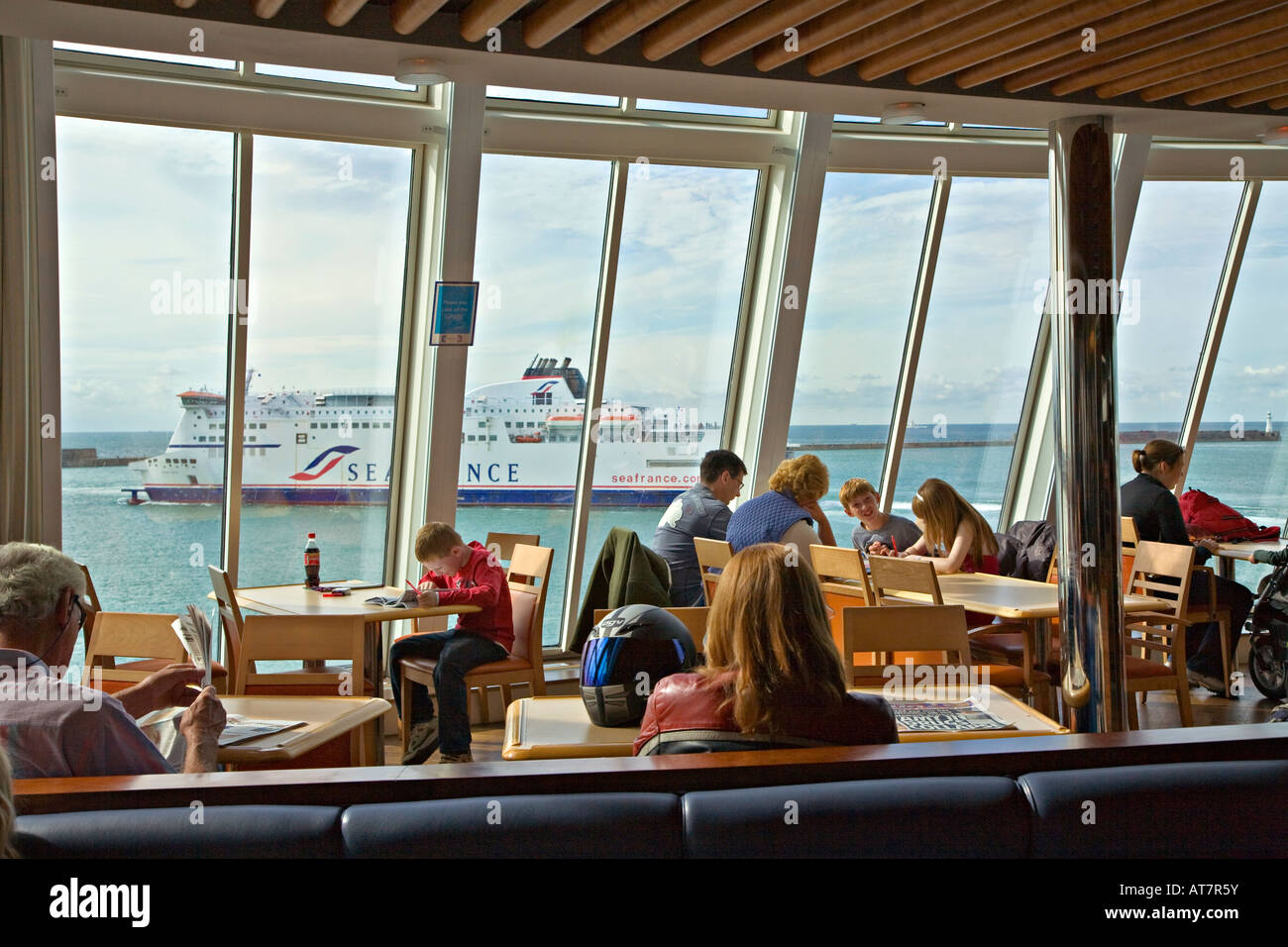 Seating area on cross channel ferry Dover UK Stock Photo - Alamy