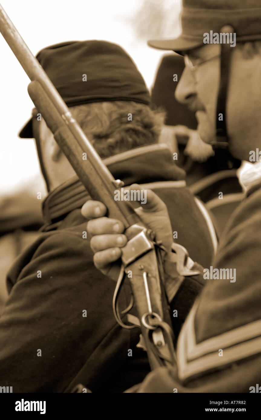 Closeup of soldier holding rifle at Civil War Reenactment event Stock ...