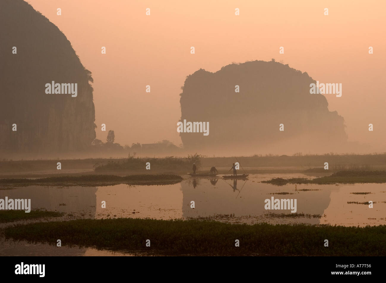 morning mist sunrise limestone mountain scenery Tam Coc Ninh Binh south ...