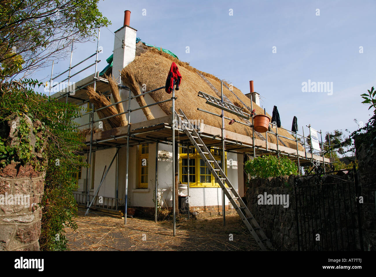 "thatching roof on cottage, Devon Stock Photo - Alamy