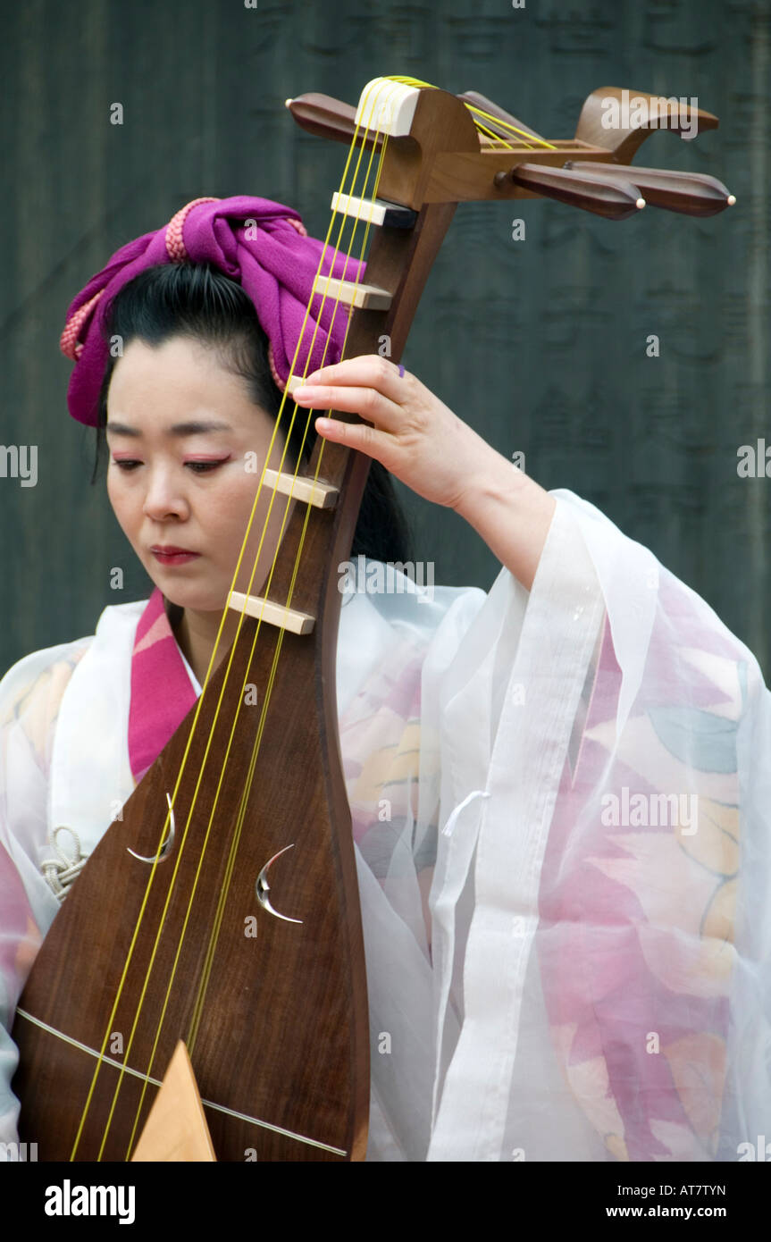 Biwa player at Yushima Tenjin Ume Matsuri (Japanese Apricot Blossom ...