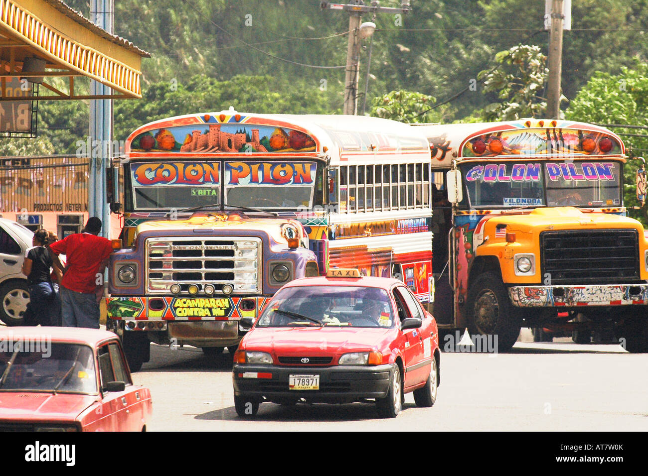 Brightly painted buses in Panama Stock Photo - Alamy