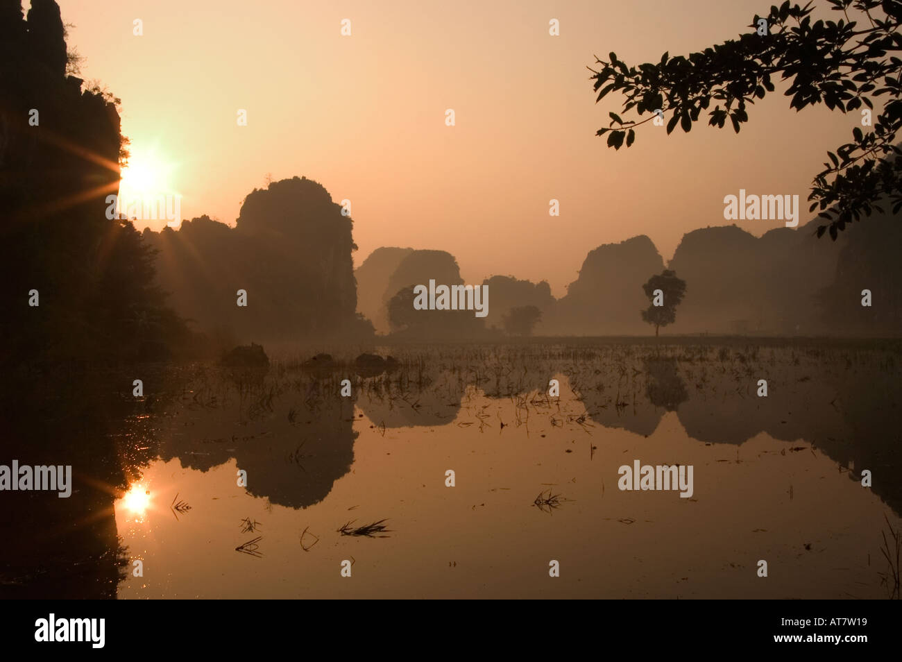 sunrise limestone mountain scenery Tam Coc Ninh Binh south of Hanoi ...