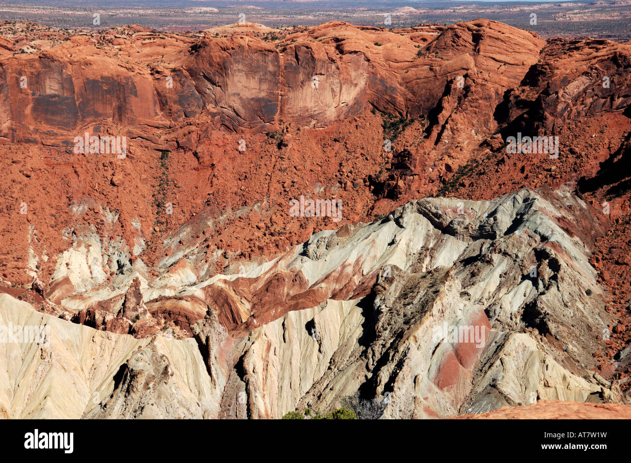 The heavily deformed sandstone layers in the Upheaval Dome. Canyonland ...