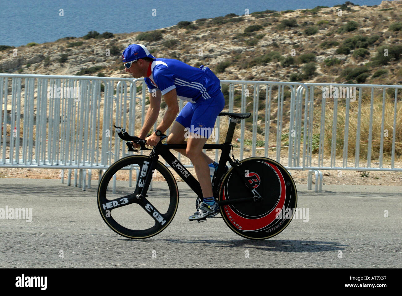 British cyclist Stuart Dangerfield out on the time trial course on ...