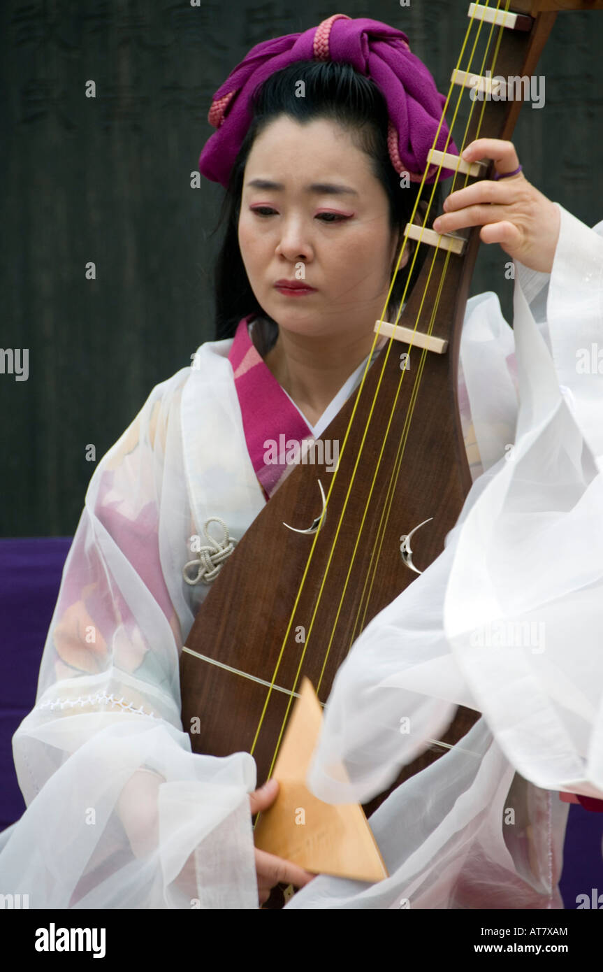 Biwa player at Yushima Tenjin Ume Matsuri (Japanese Apricot Blossom ...