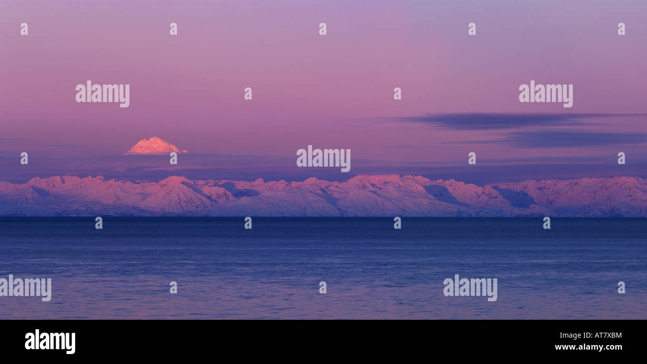 Redoubt Volcano and Cook Inlet at Sunrise Aleutian Range Alaska USA ...