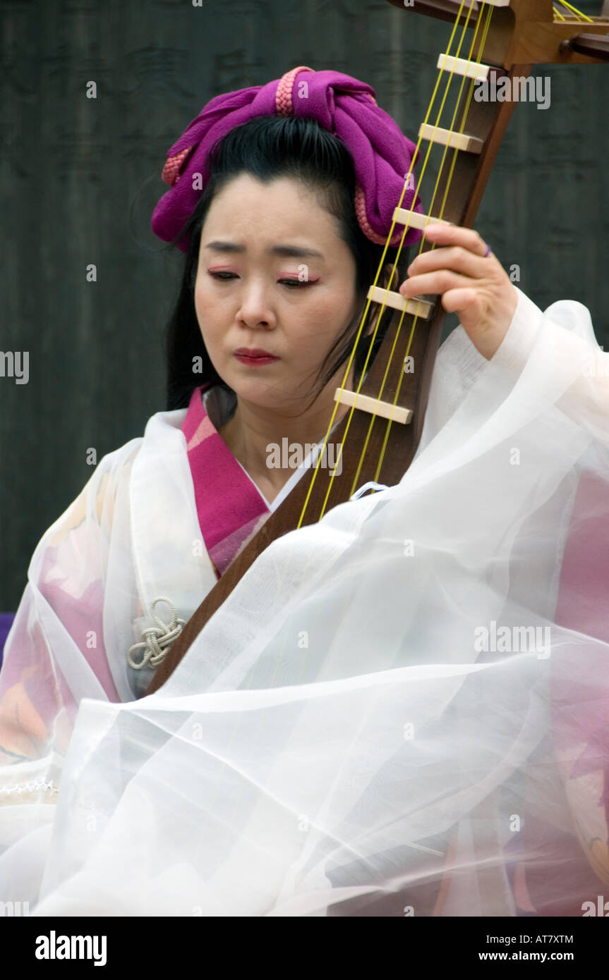 Biwa player at Yushima Tenjin Ume Matsuri (Japanese Apricot Blossom ...