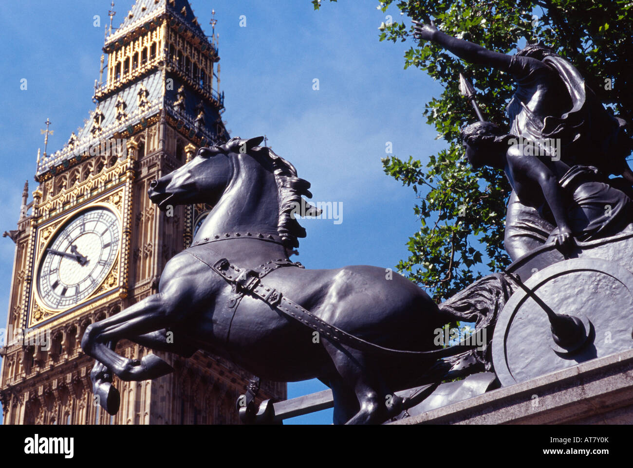 big ben bodicea statue london victoria embankment england uk gb Stock ...