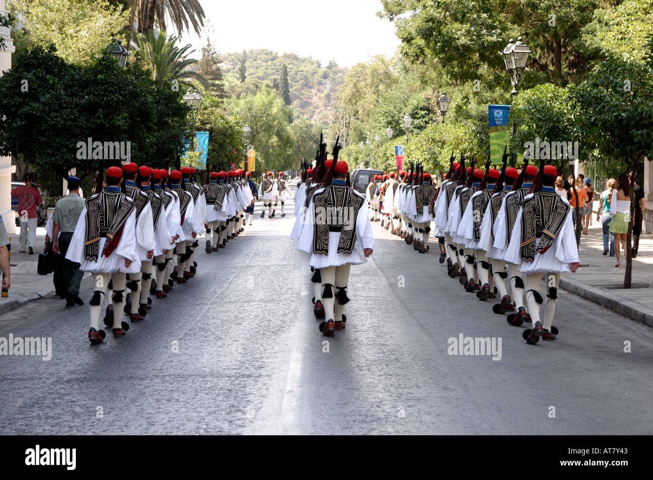 Evzones members of the elite Hellenic Presidential Guard turn out to ...