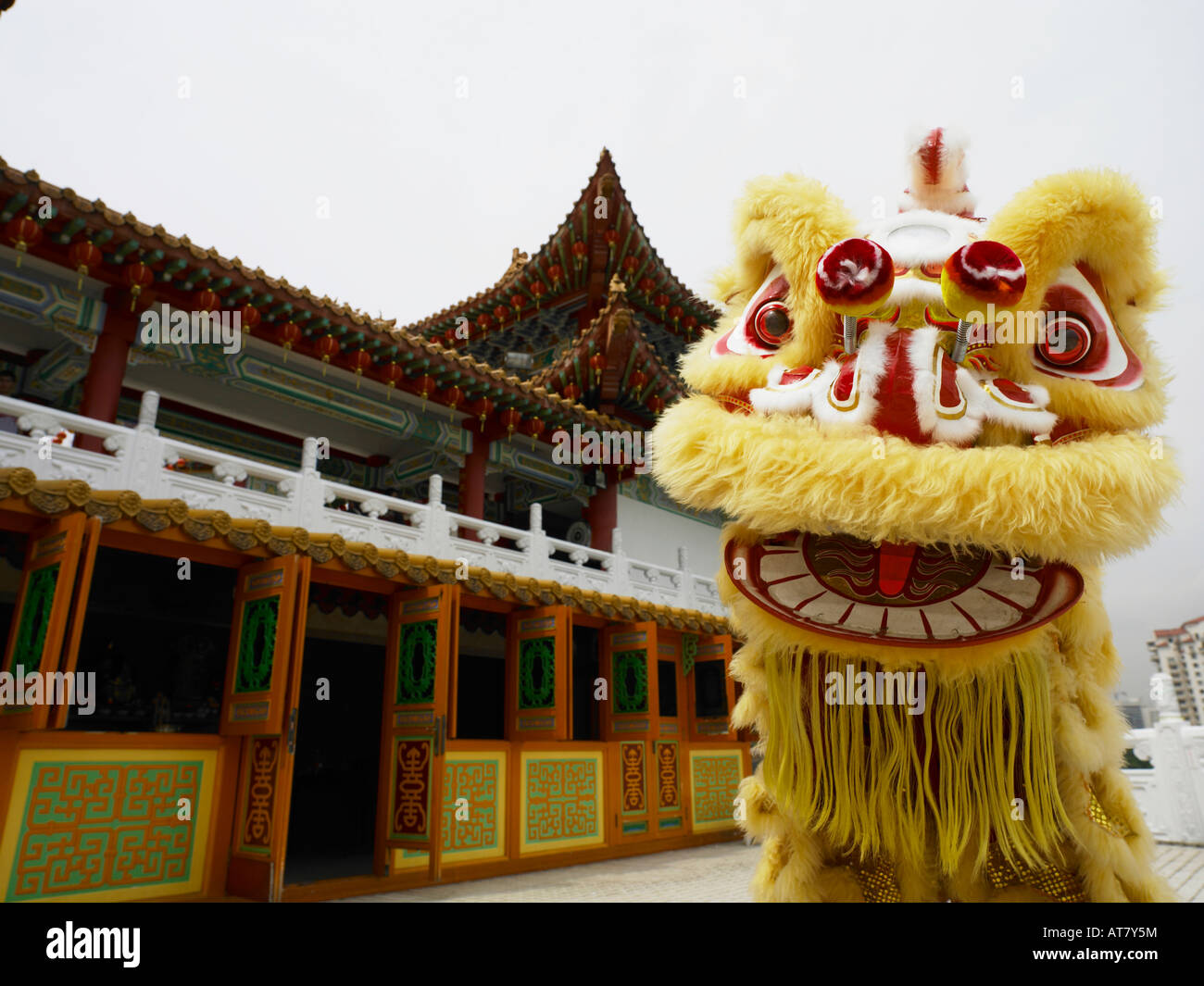 lion dance performer standing in front of temple Stock Photo - Alamy