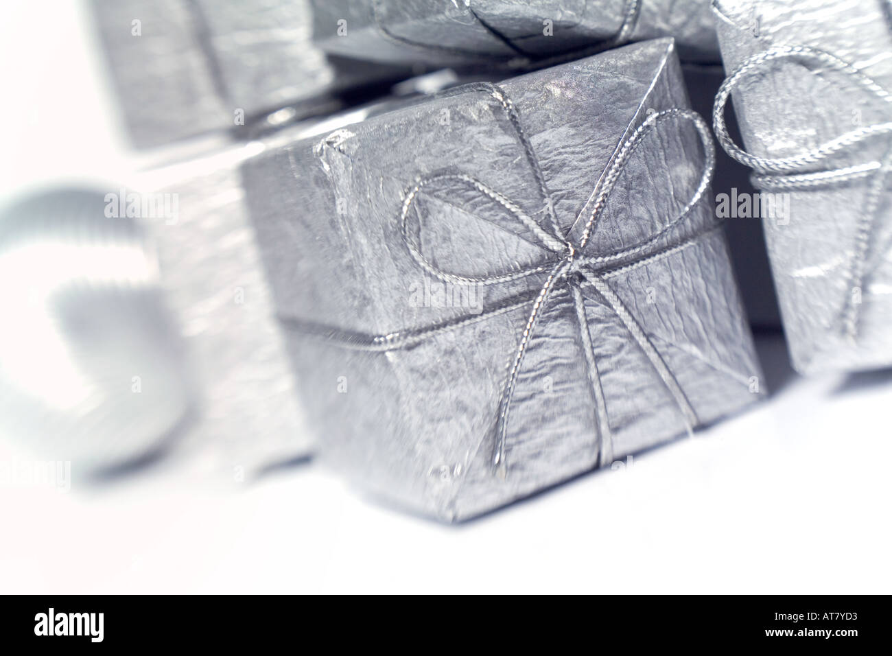 Silver Gift Box Christmas Ornaments Stock Photo - Alamy