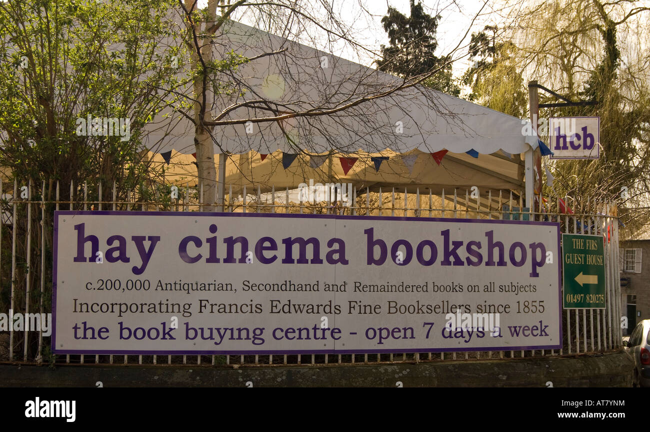 Sign for Hay Cinema Bookshop, Hay on Wye, Powys, Wales, UK, United ...