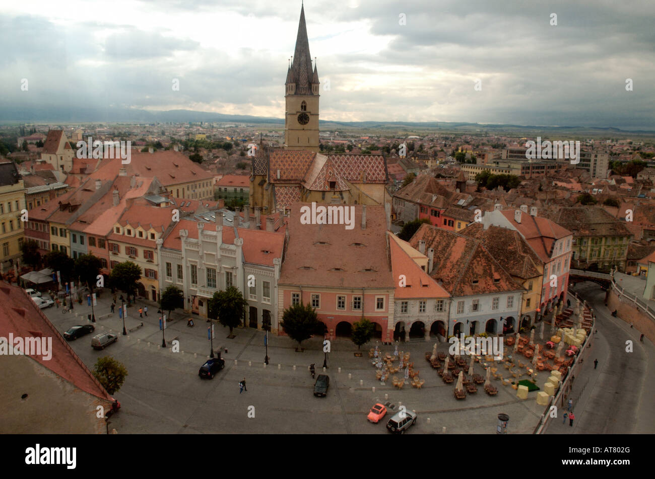 Medieval Saxon town of Sibiu in Transylvania Romania . St Marys Gothic ...