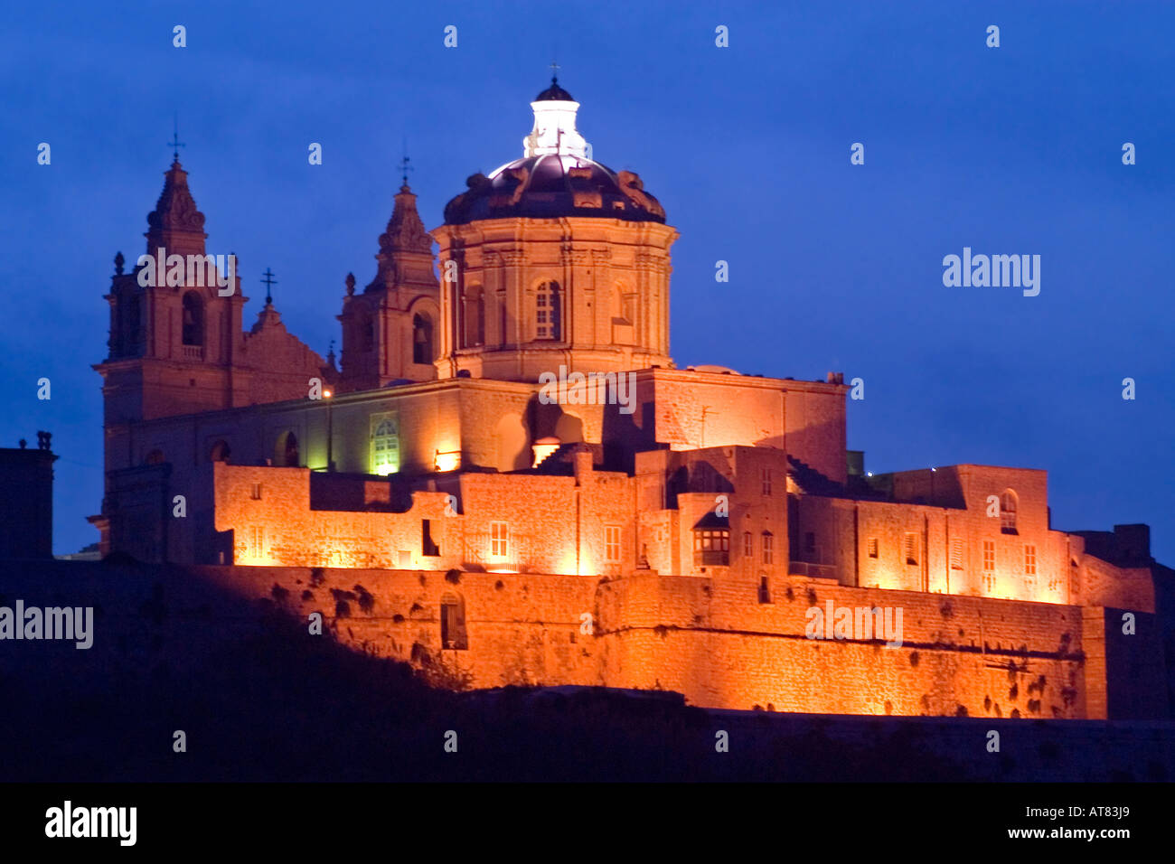 Cathedral at night Mdina Silent City Malta Stock Photo - Alamy