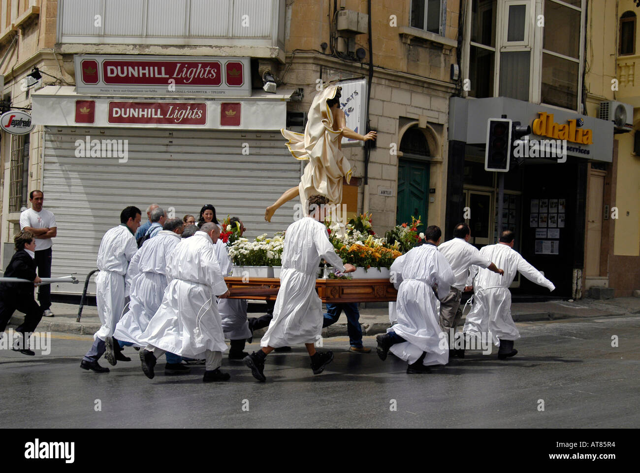 Running through the streets with statue Easter Sunday Malta Stock Photo ...