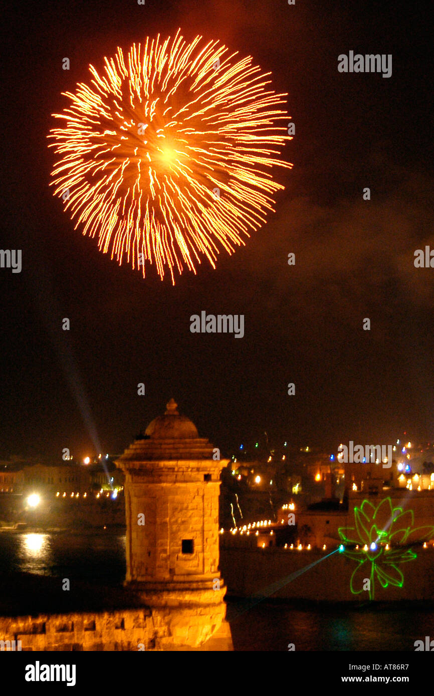 Firework display Fort Lascaris Valletta Malta Stock Photo - Alamy