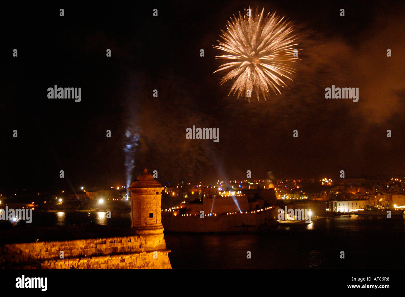 Firework display Fort Lascaris Valletta Malta Stock Photo - Alamy