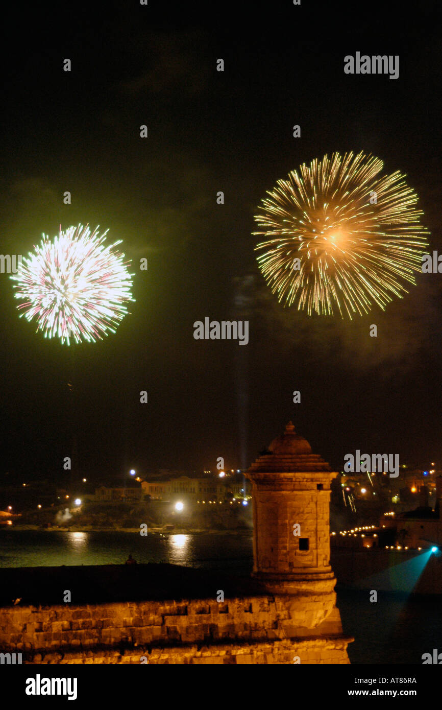 Firework display Fort Lascaris Valletta Malta Stock Photo - Alamy