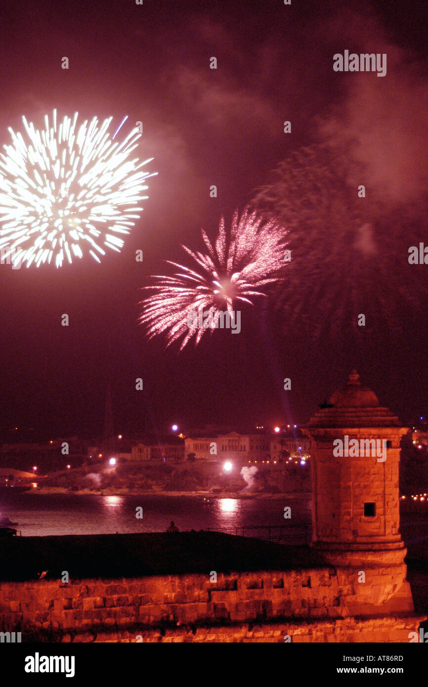 Firework display Fort Lascaris Valletta Malta Stock Photo - Alamy