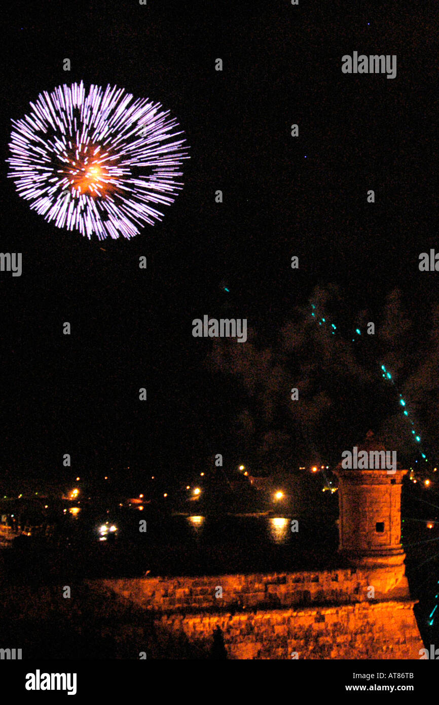 Firework display Fort Lascaris Valletta Malta Stock Photo - Alamy