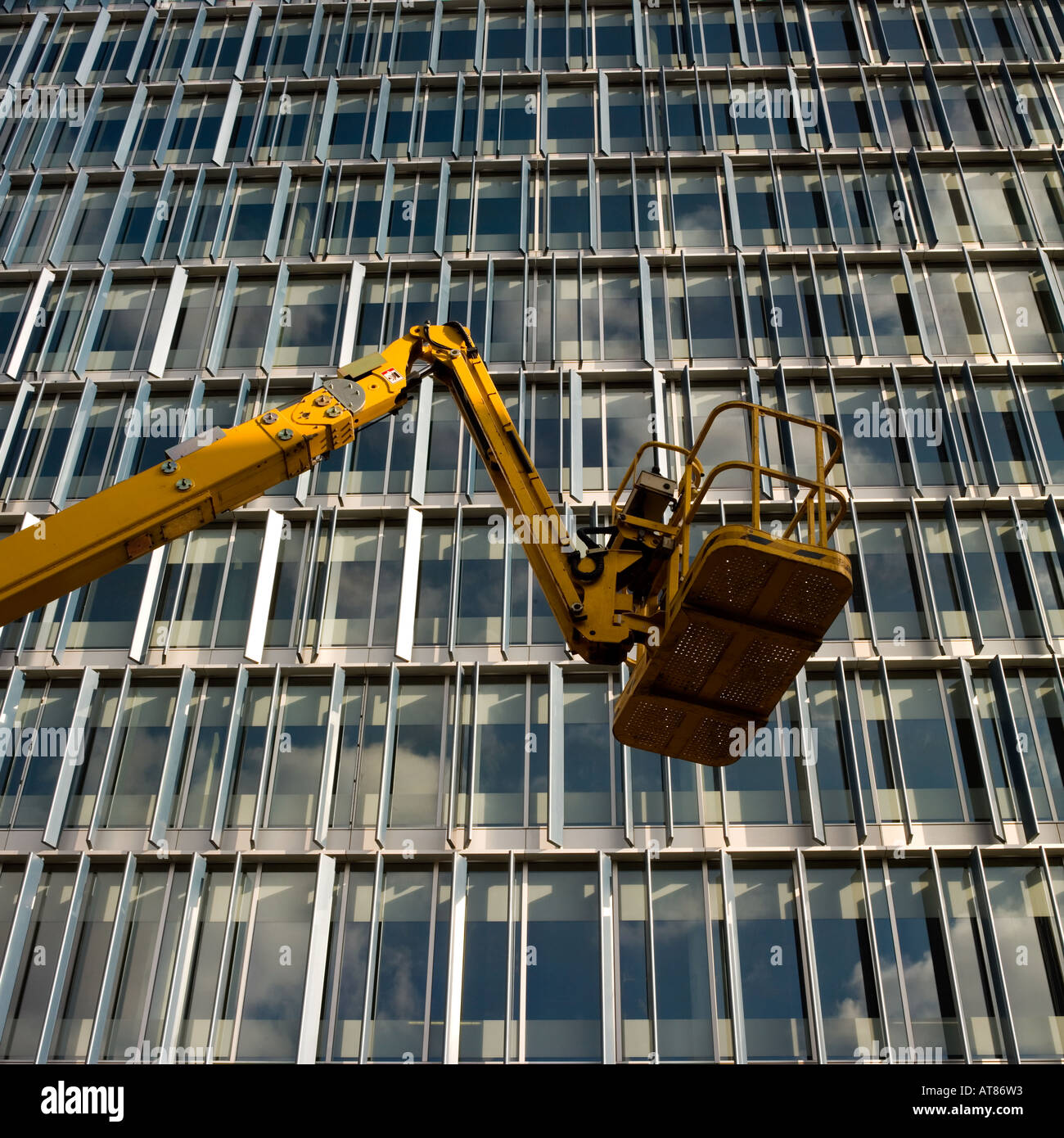cherry picker window cleaning Stock Photo - Alamy