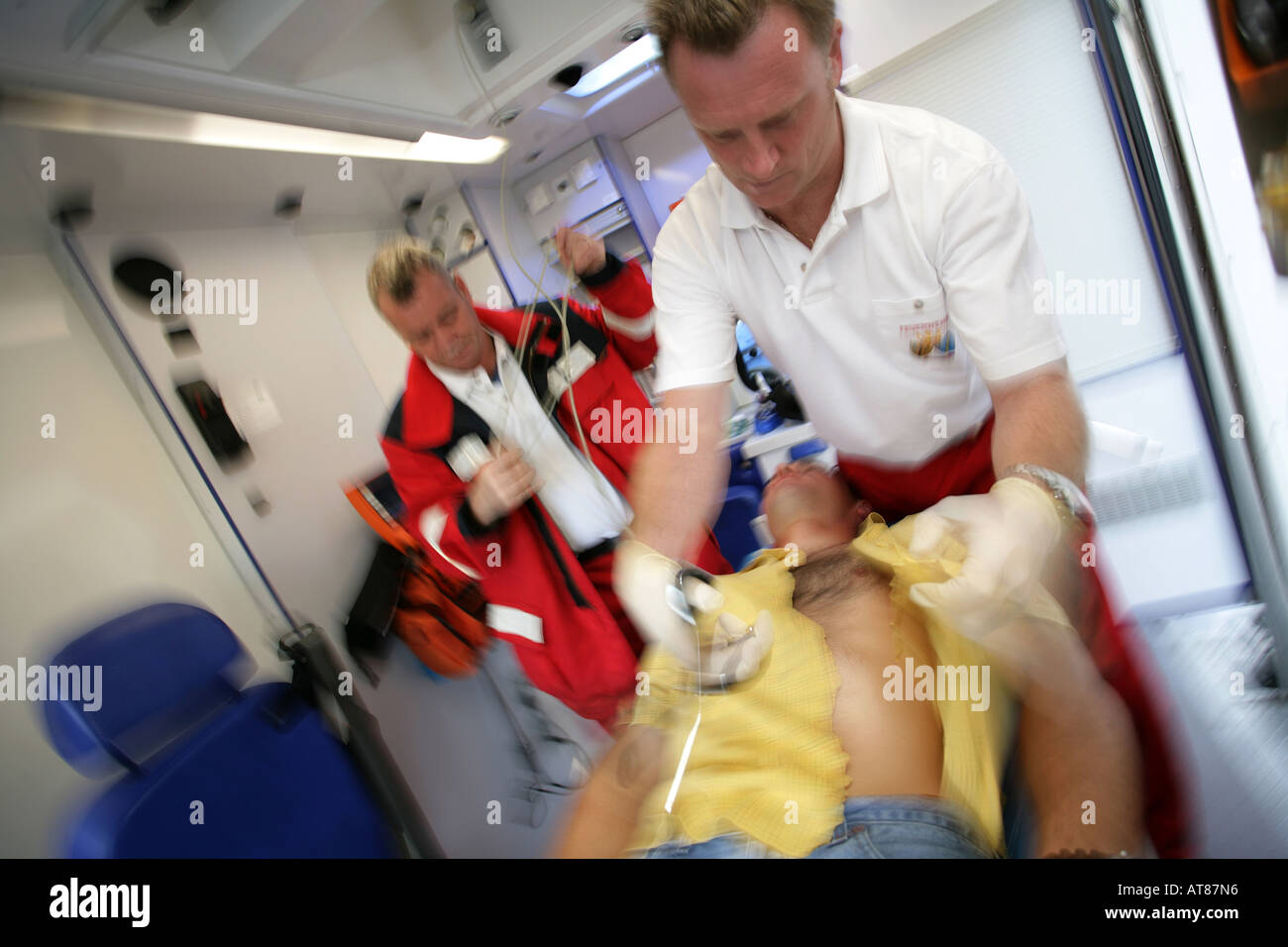 DEU, Germany : Rescue, paramedics in an ambulance truck, attempt at ...