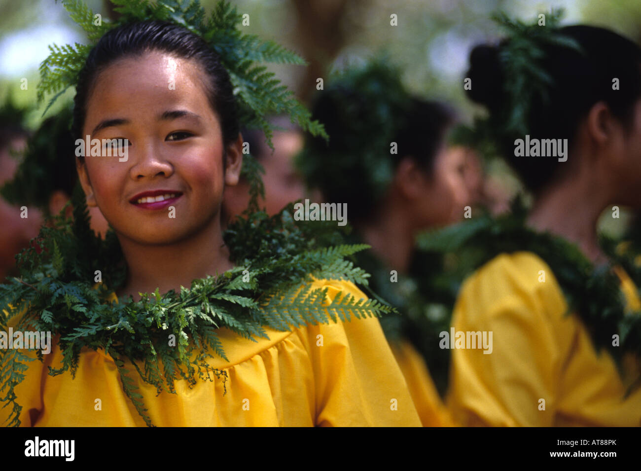 Keiki (child) hula dancer at "Ka Hula Piko" (festival), Molokai, Hawaii ...