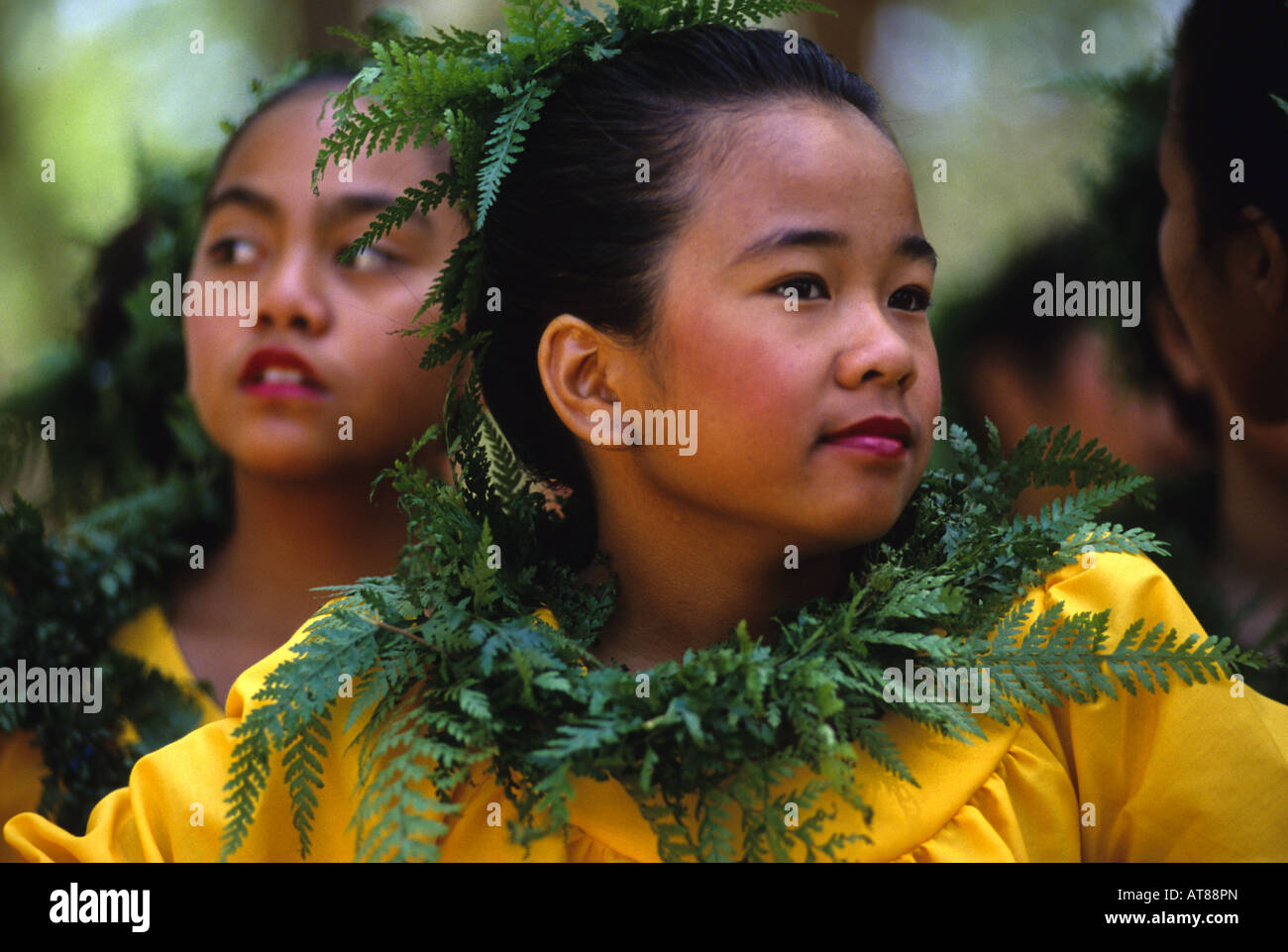 Keiki (child) hula dancer at "Ka Hula Piko" (festival), Molokai, Hawaii ...