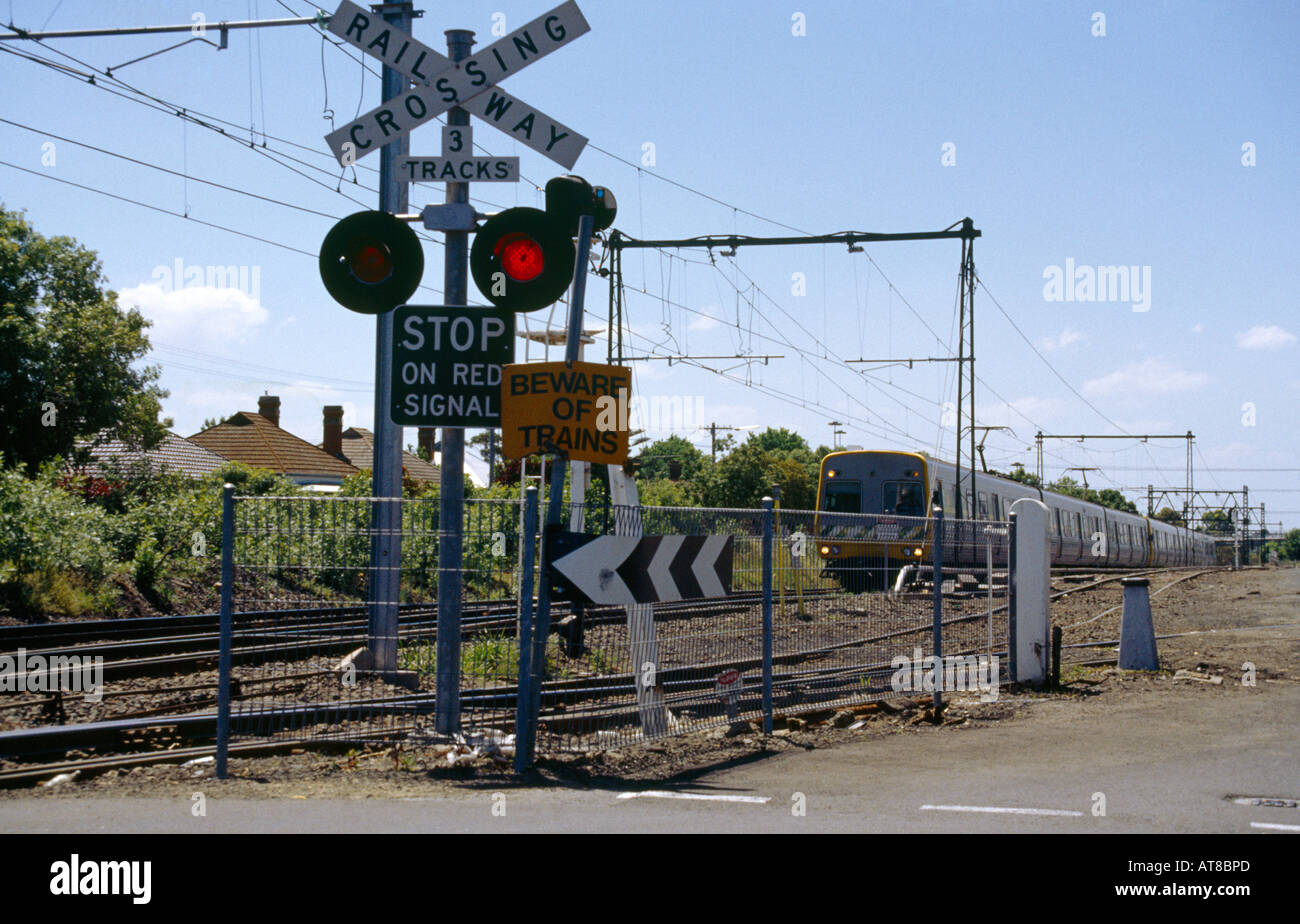 Melbourne Australia Commuter Train Crossing Stock Photo - Alamy