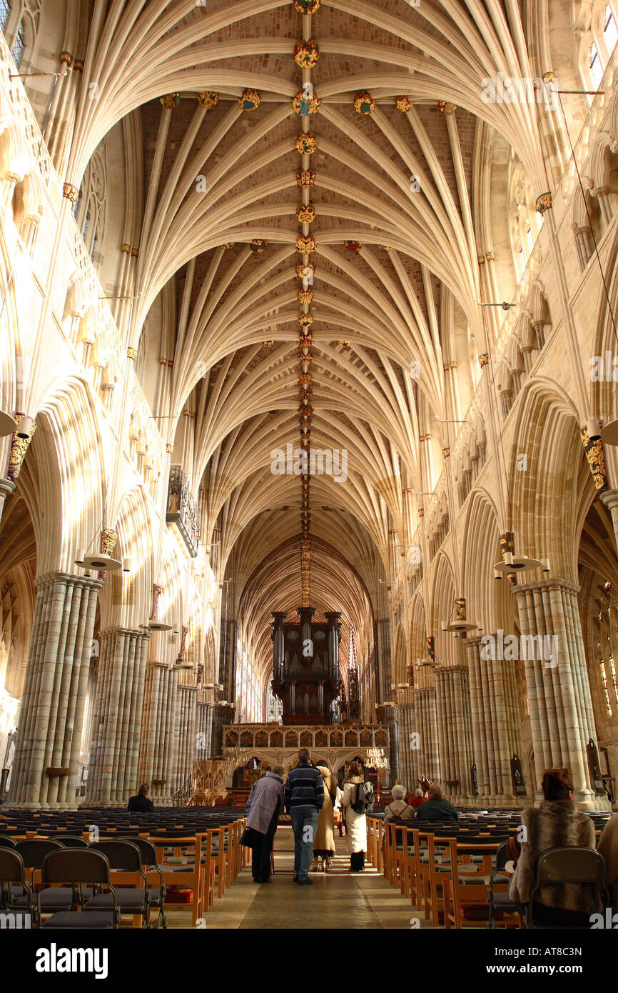 Exeter Cathedral Devon inside interior the Nave looking east with ...