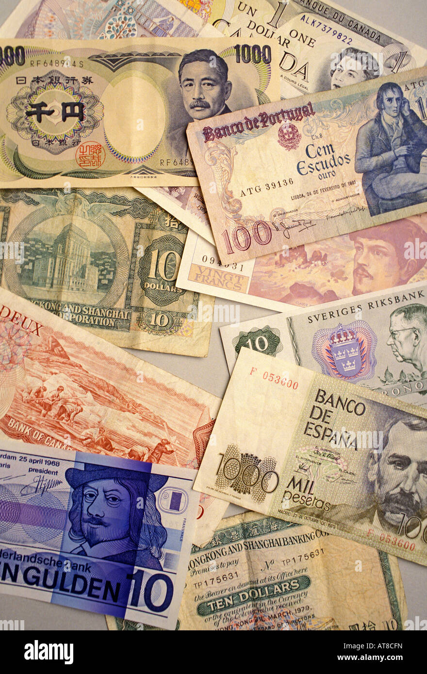 Colorful currency from many countries Stock Photo - Alamy