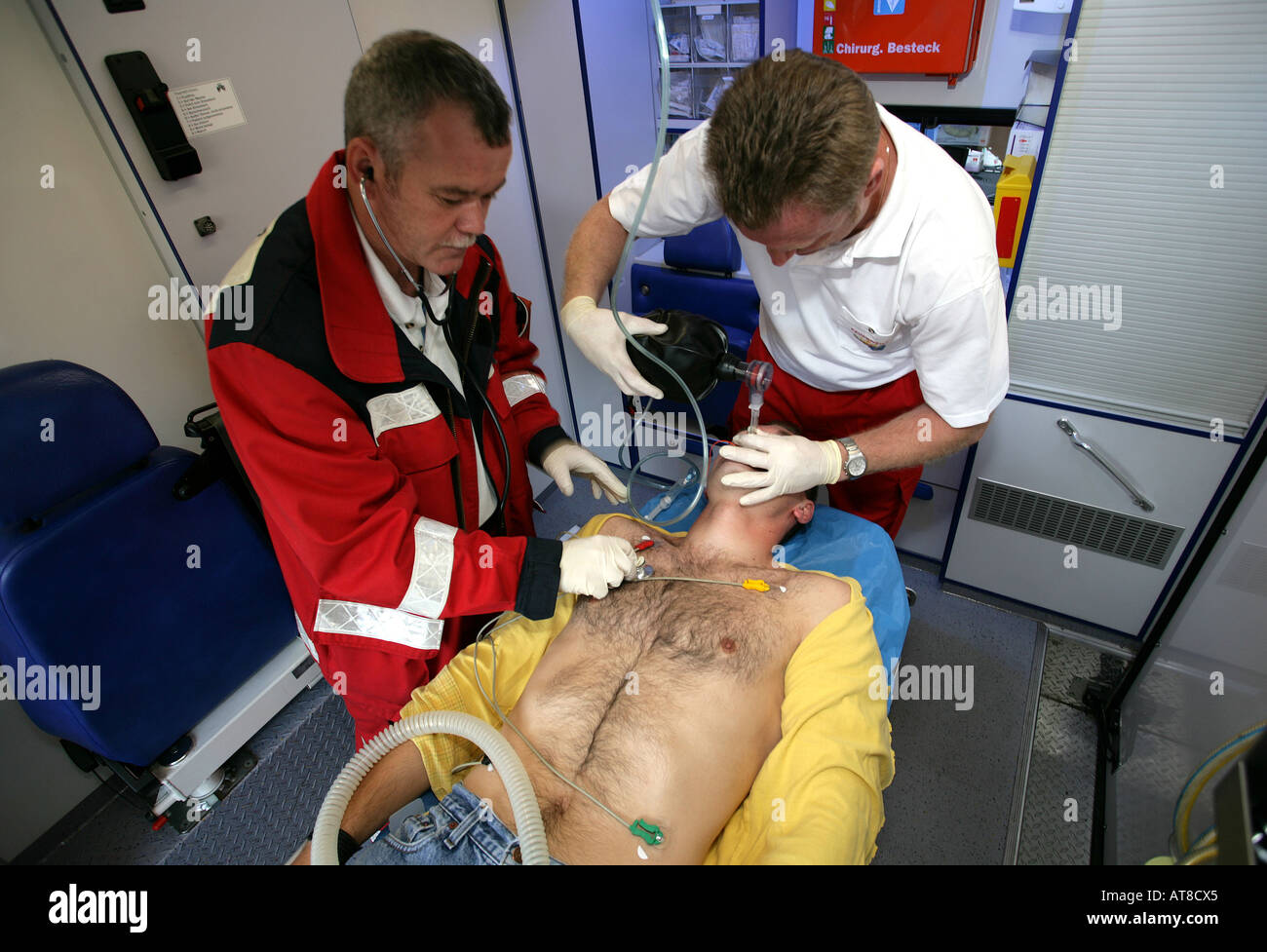 DEU, Germany : Rescue, paramedics in an ambulance truck, attempt at ...