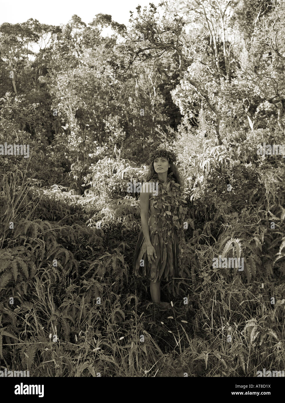 Young Hawaiian girl in the forest, Hawaii Volcanos National Park Stock ...