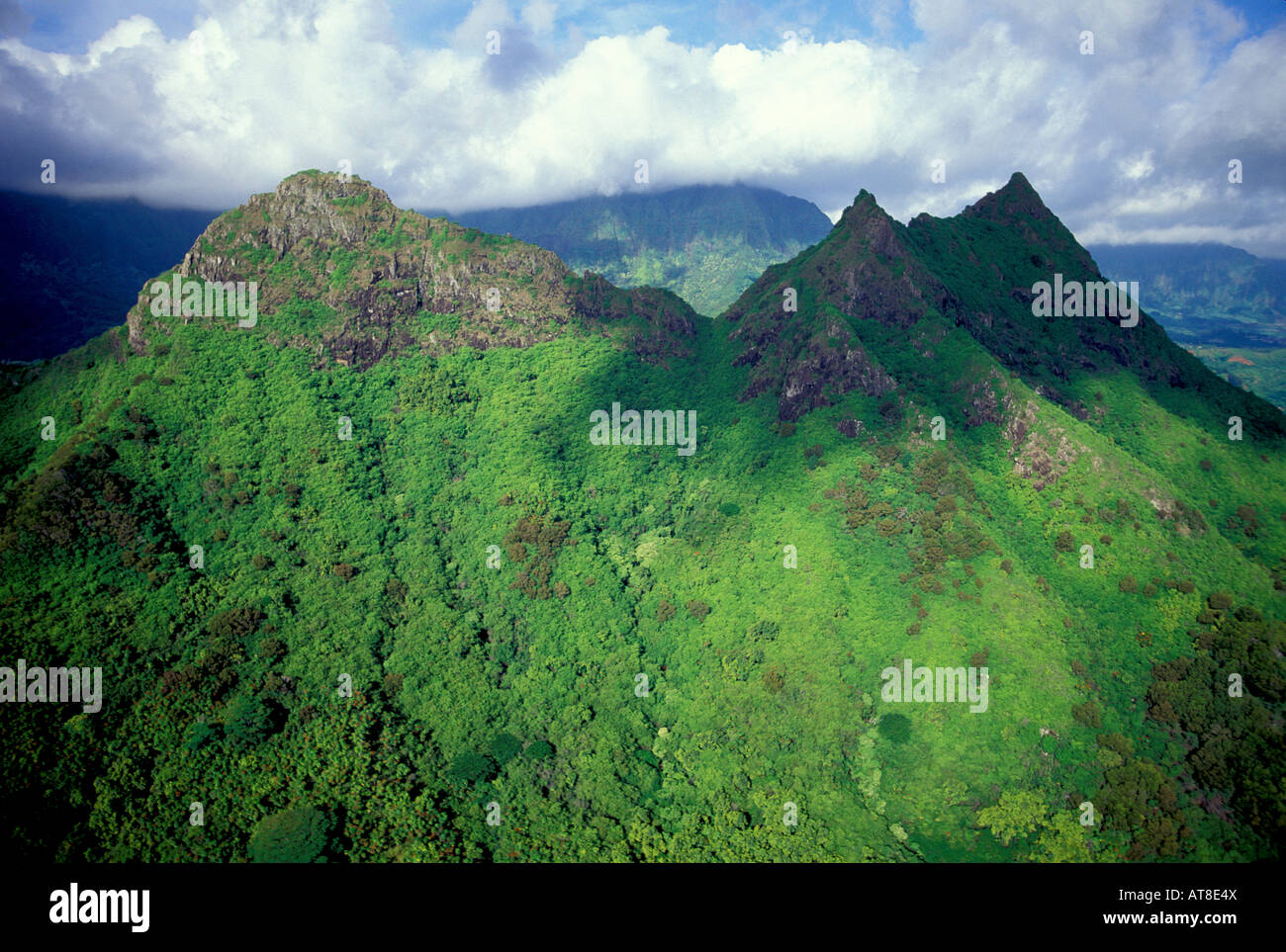 Aerial photo of the peaks of Olomana, landmark on Oahu's windward side ...