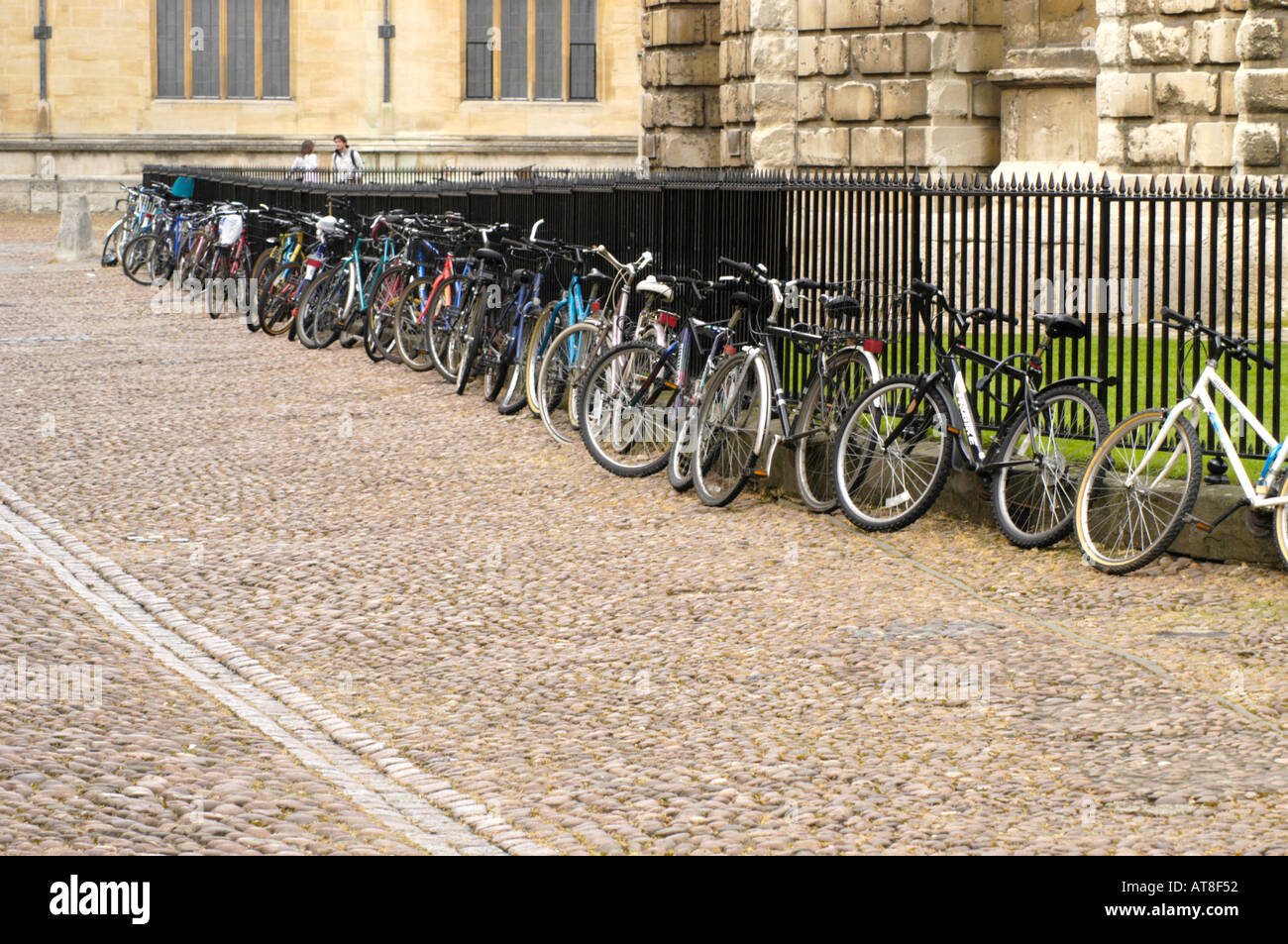 Pedal cycles racked up against the railings around Oxfords Radcliffe ...