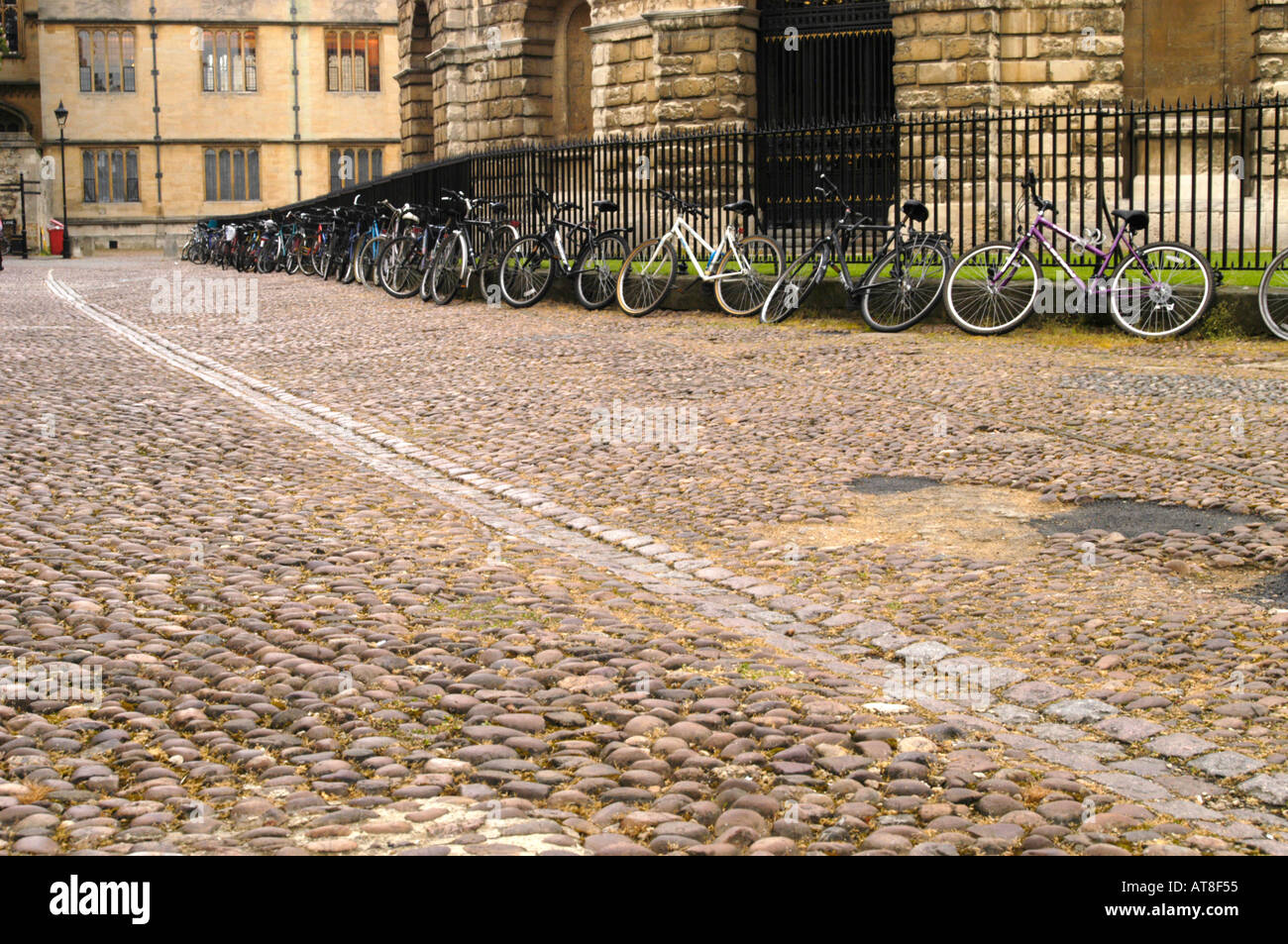 Pedal cycles racked up against the railings around Oxfords Radcliffe ...