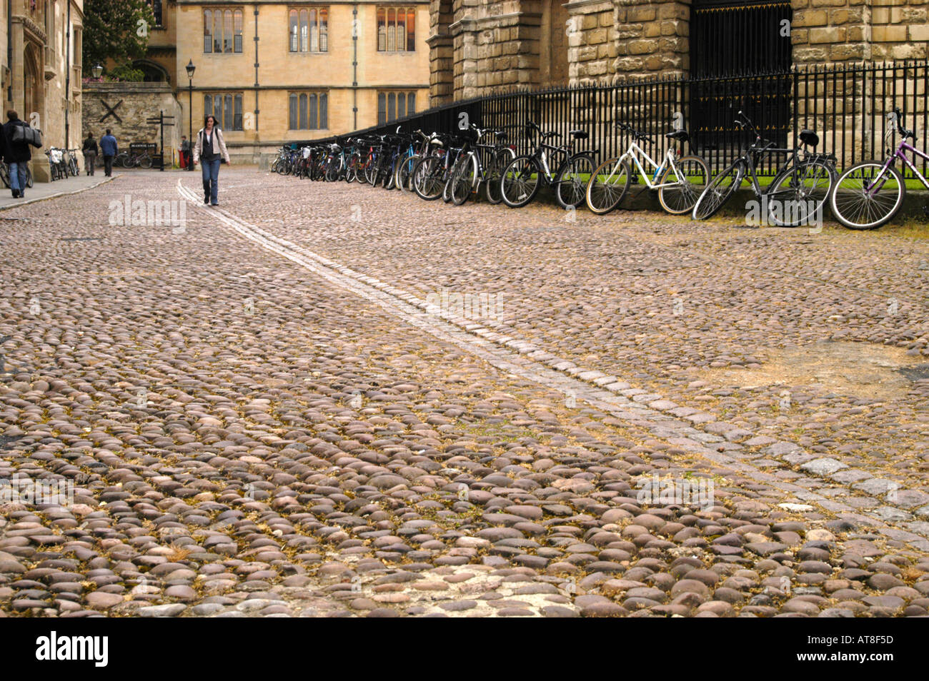 Pedal cycles racked up against the railings around Oxfords Radcliffe ...