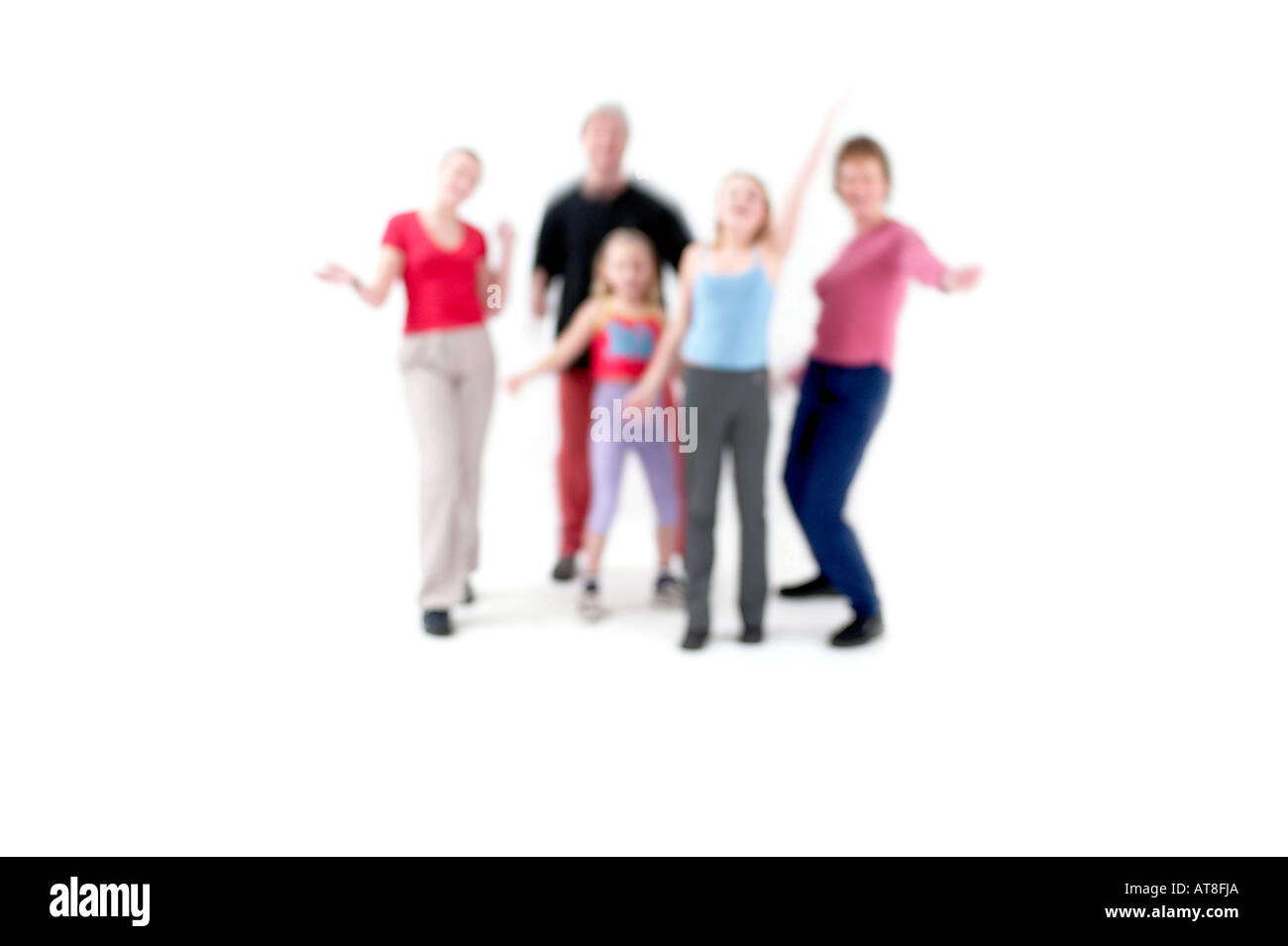 blur wacky family, mother, father and three daughters Stock Photo - Alamy