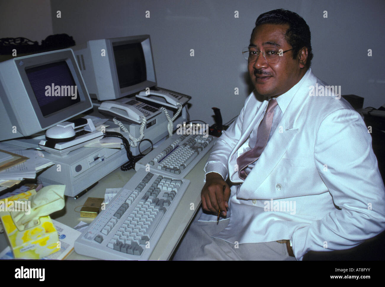 Crown prince of Tonga at computer Stock Photo - Alamy